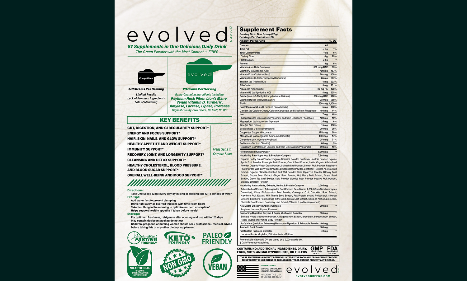 Full Supplement Facts – Evolved Greens